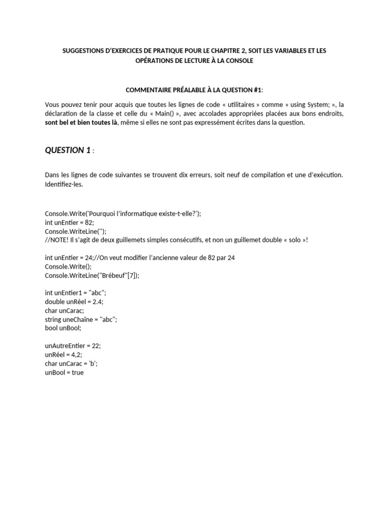 SuggestionsExercicesChapitre2 CORRIGE (1) | PDF