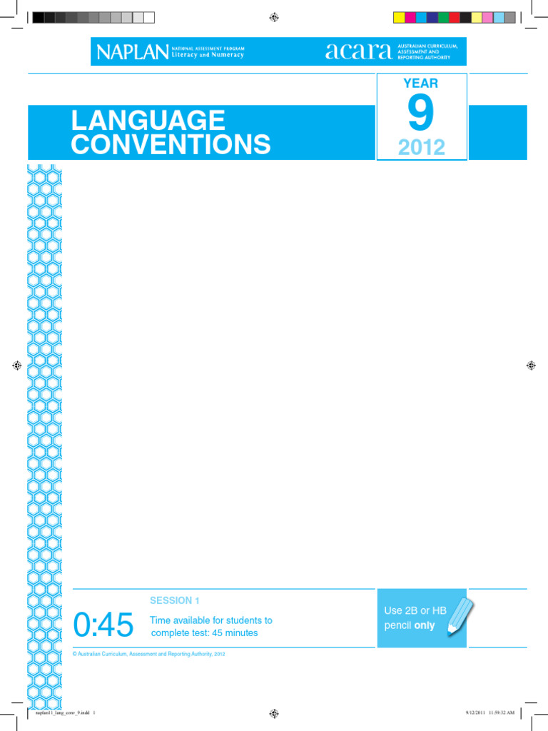 Naplan 2012 Final Test Language Conventions Year 9 | PDF