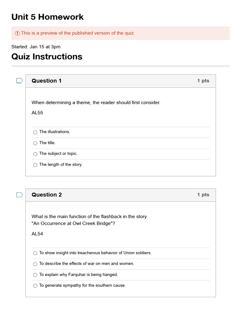 Quiz - Unit 5 Homework | PDF
