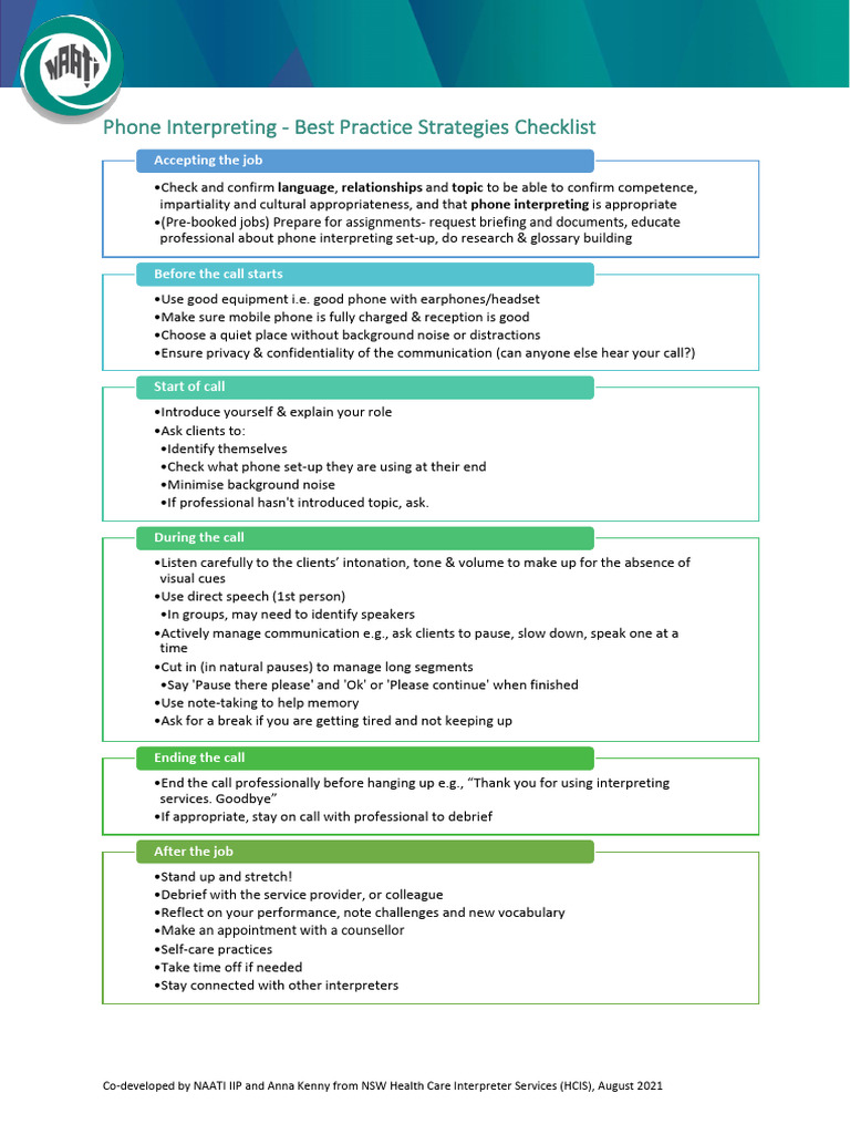 IIP PD PhoneInterpreting Checklist | PDF