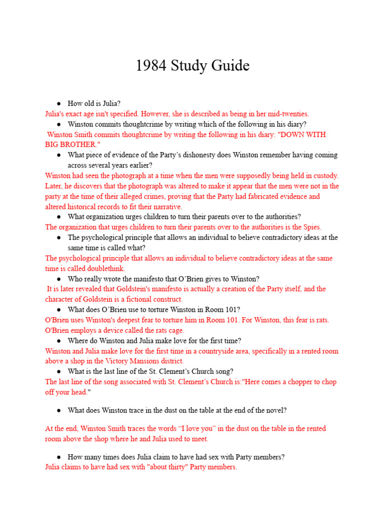 1984 Study Guide | PDF