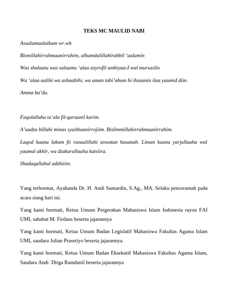 Teks MC Maulid Nabi | PDF