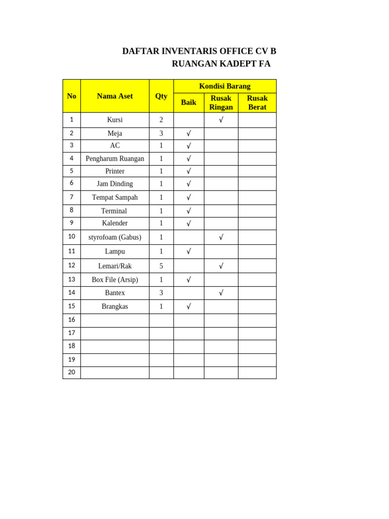 FORM LIST BARANG OFFICE | PDF