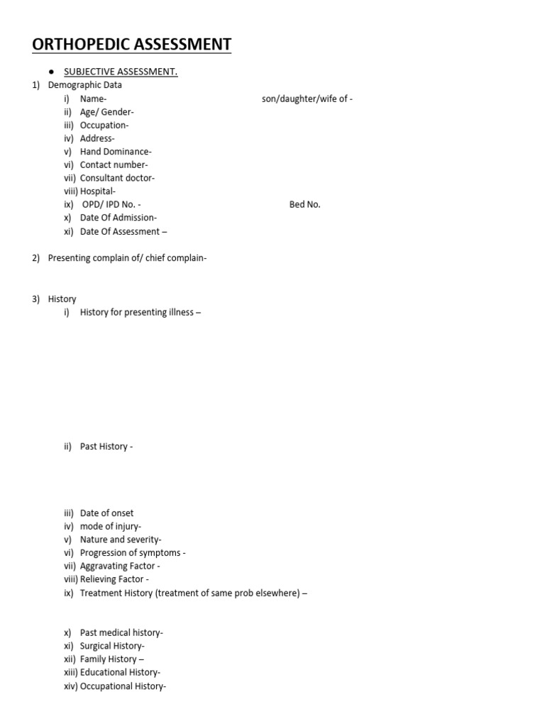 Ortho Assessment PDF | PDF