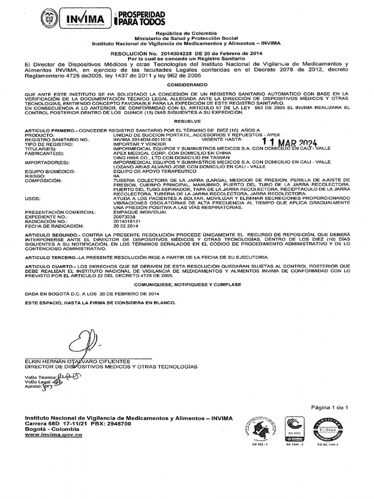 Invima Succionador Apex | PDF