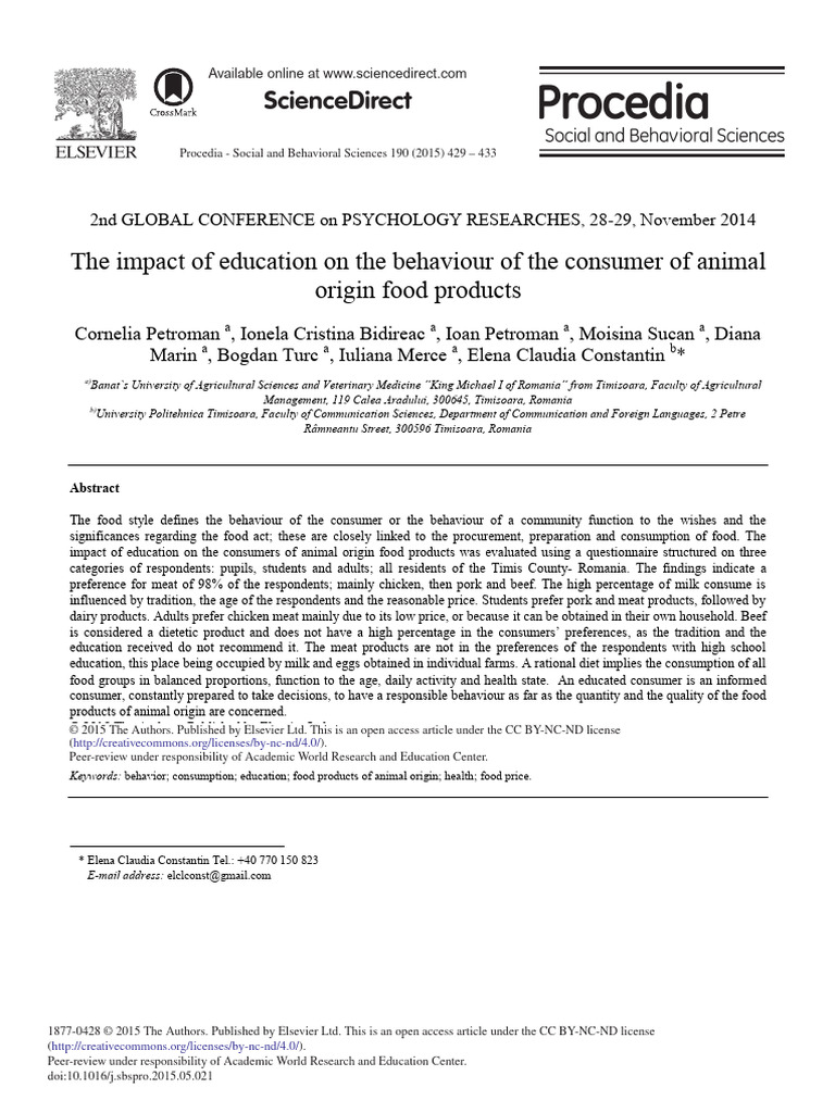 The Impact of Education On The Behaviour of The Consumer of Animal ...