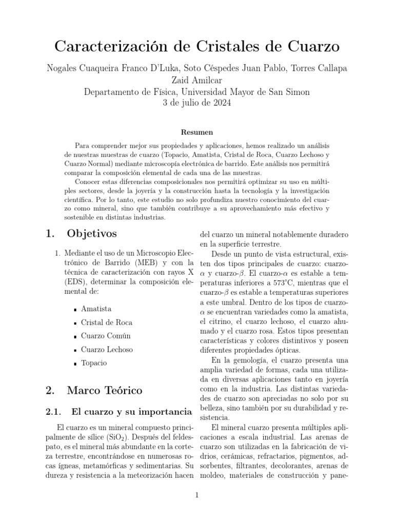 Análisis Elemental de Cristales de Cuarzo | PDF | Cuarzo | Minerales