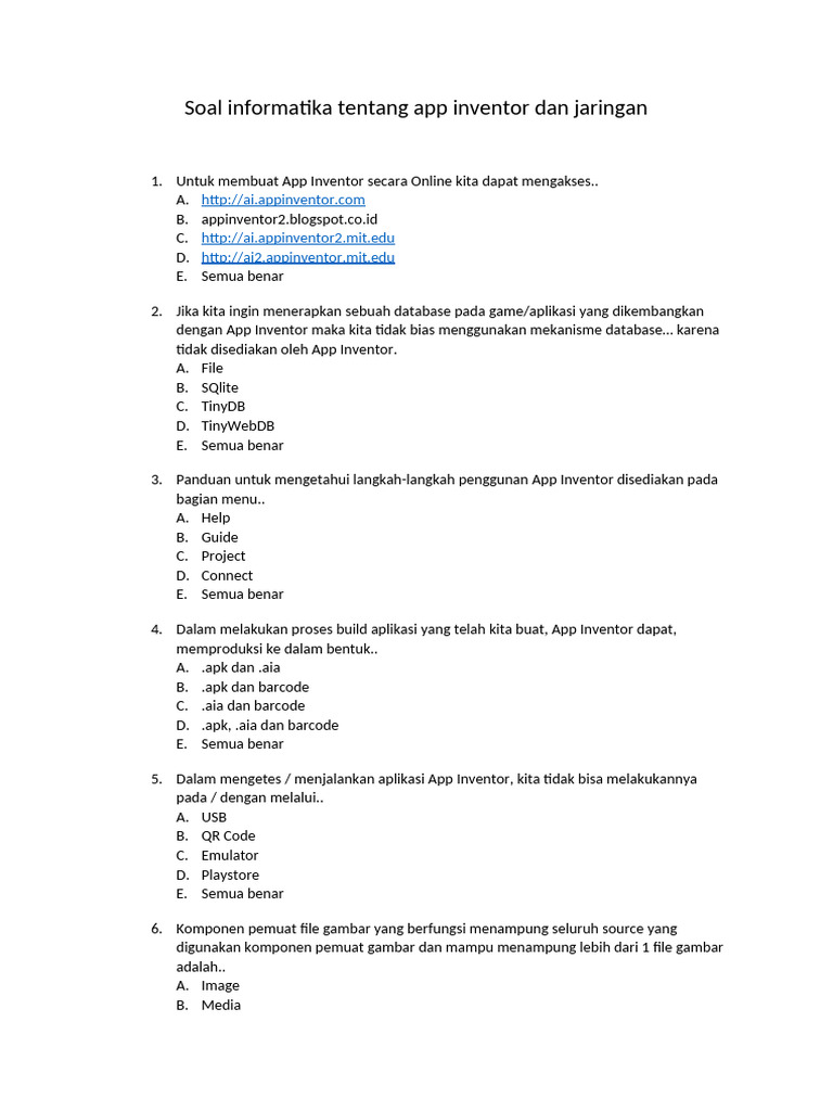 Soal Informatika Tentang App Inventor Dan Jaringan | PDF