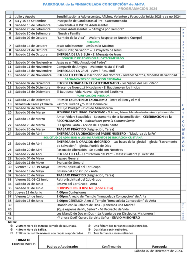 Programación Ivc Jóvenes 2024 | PDF | Sacramentos | eucaristía