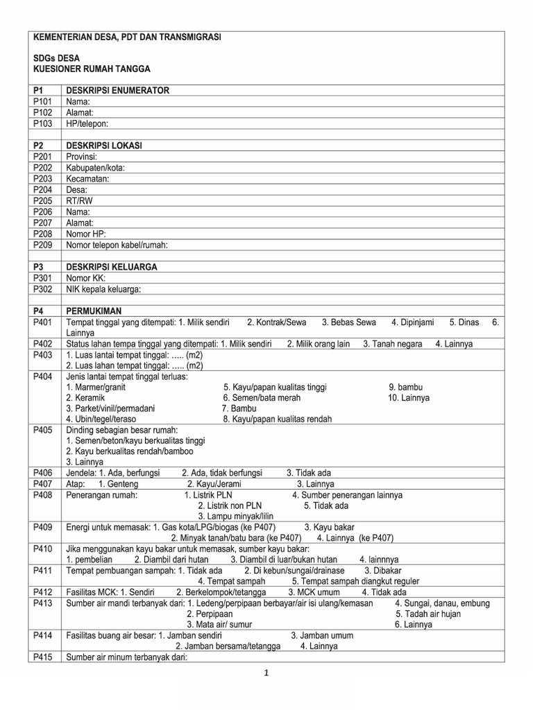 03 Kuesioner Sensus Level Keluarga (3 Halaman) | PDF