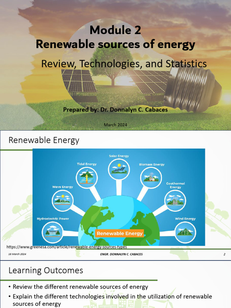 Module 2 - Renewable Sources of Energy - Review, Technologies, and ...
