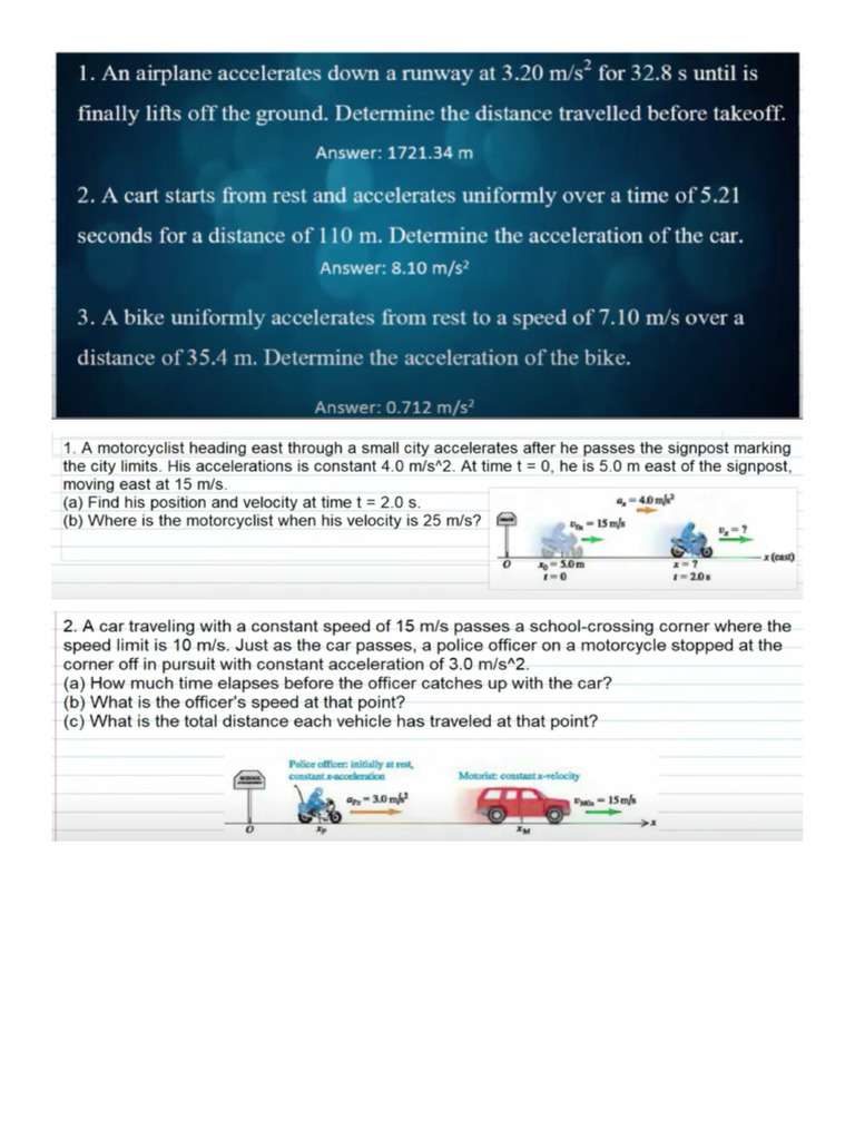 Motion in A Straight Line - Problems | PDF