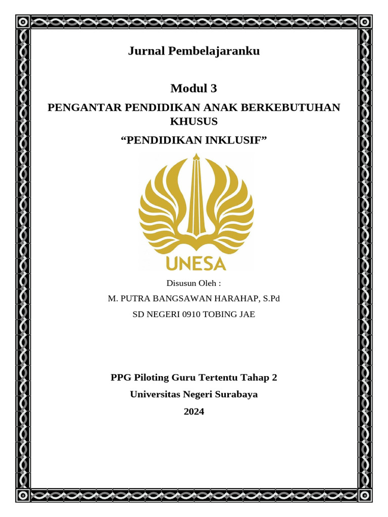 Jurnal Pembelajaranku Modul 3 Pengantar Anak Berkebutuhan Khusus - Pendidikan Inklusif | PDF