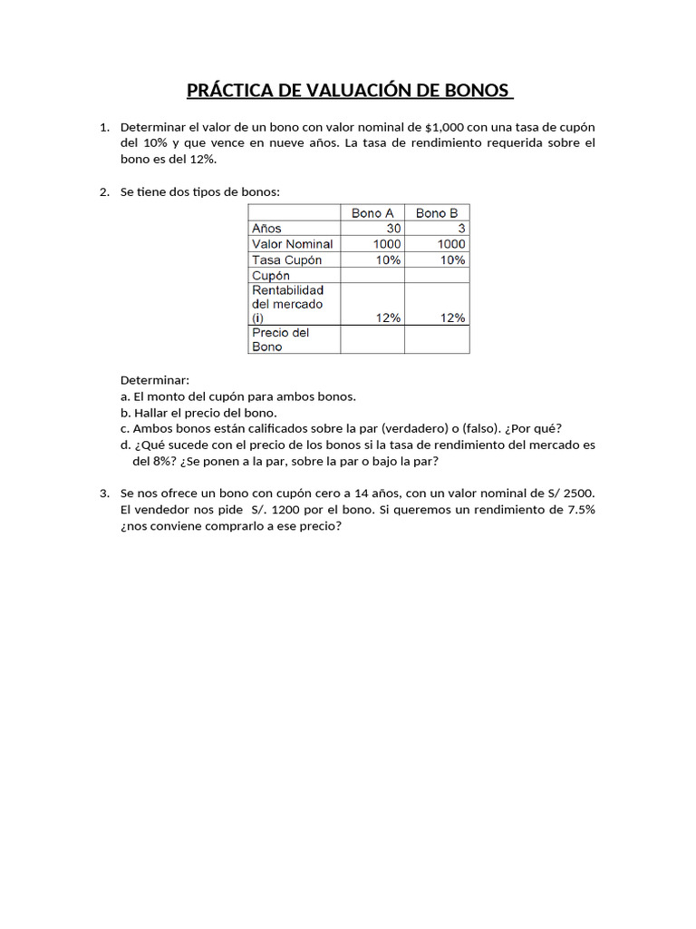 Practica Valuacion Bonos - 2024-20 | PDF