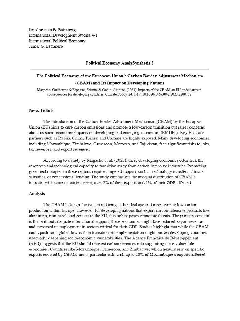 The Political Economy of The European Union's Carbon Border Adjustment ...