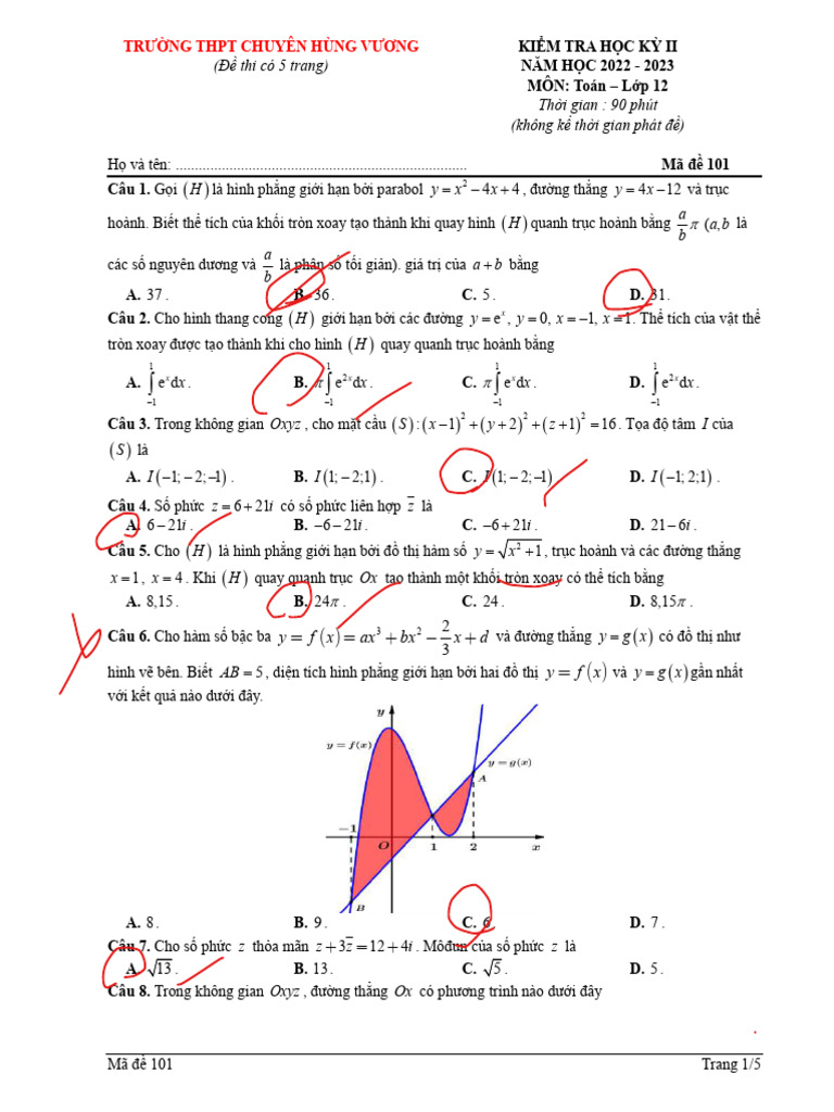 De HK2 Toan 12 - 2023 | PDF