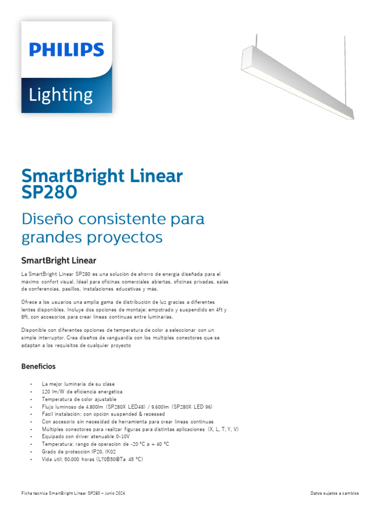 Ficha Tecnica - SmartBright Linear SP280P 202406 v1 | PDF