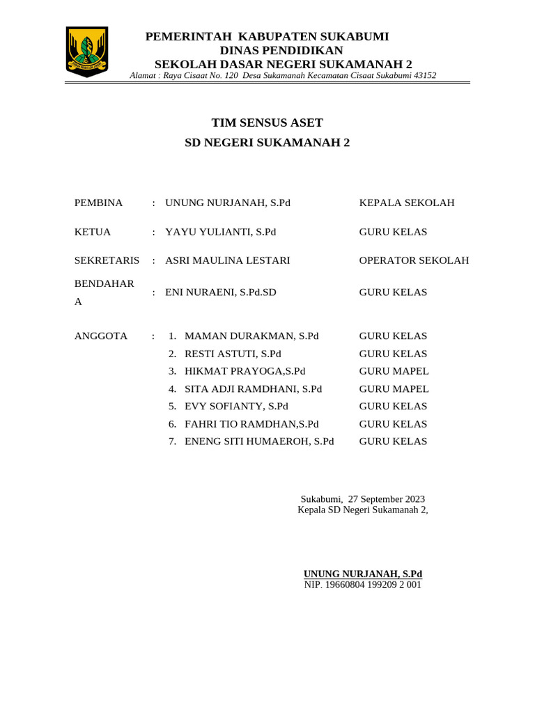 Contoh SK Tim Sensus Aset | PDF