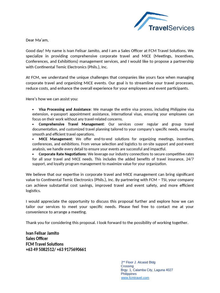 Continental Temic Electronics (phils.) inc - Letter of Intent | PDF