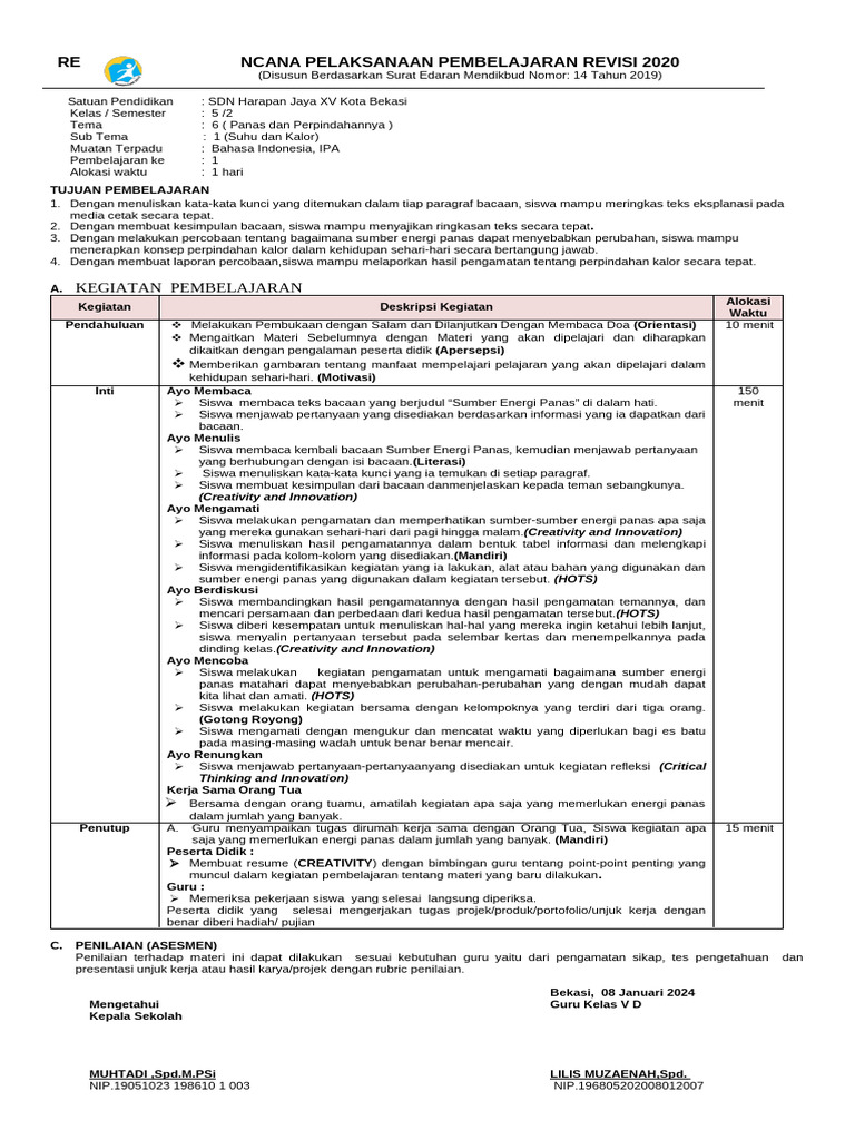RPP Kelas 5 SD Tema 6 Subtema 1 | PDF