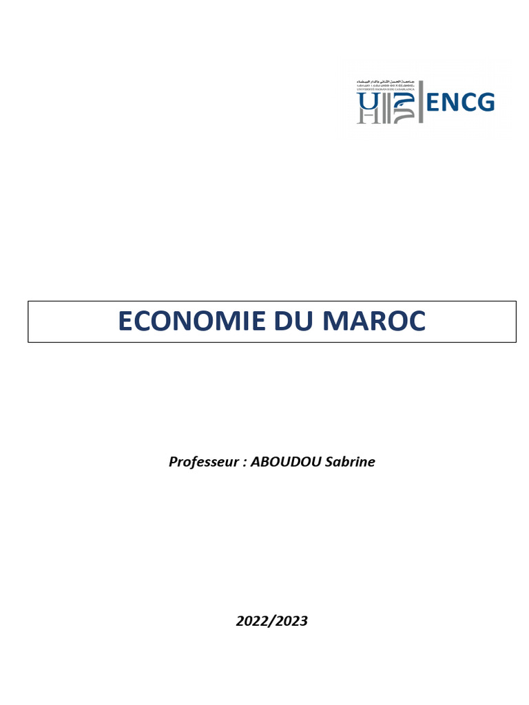 Cours Economie Du Maroc Chapitre 1 | PDF