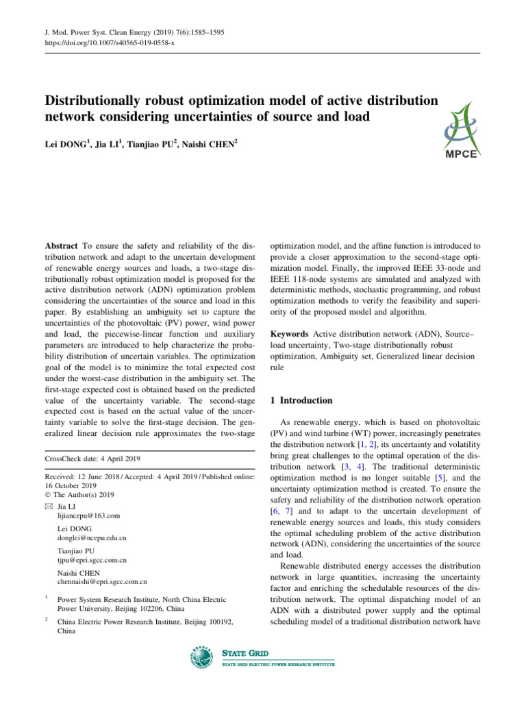 Distributionally Robust Optimization Model of Active Distribution Network Considering ...