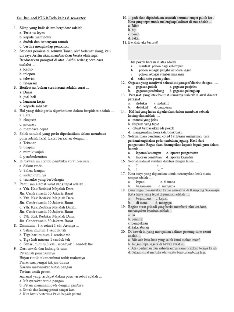 Soal PTS B.Indo | PDF