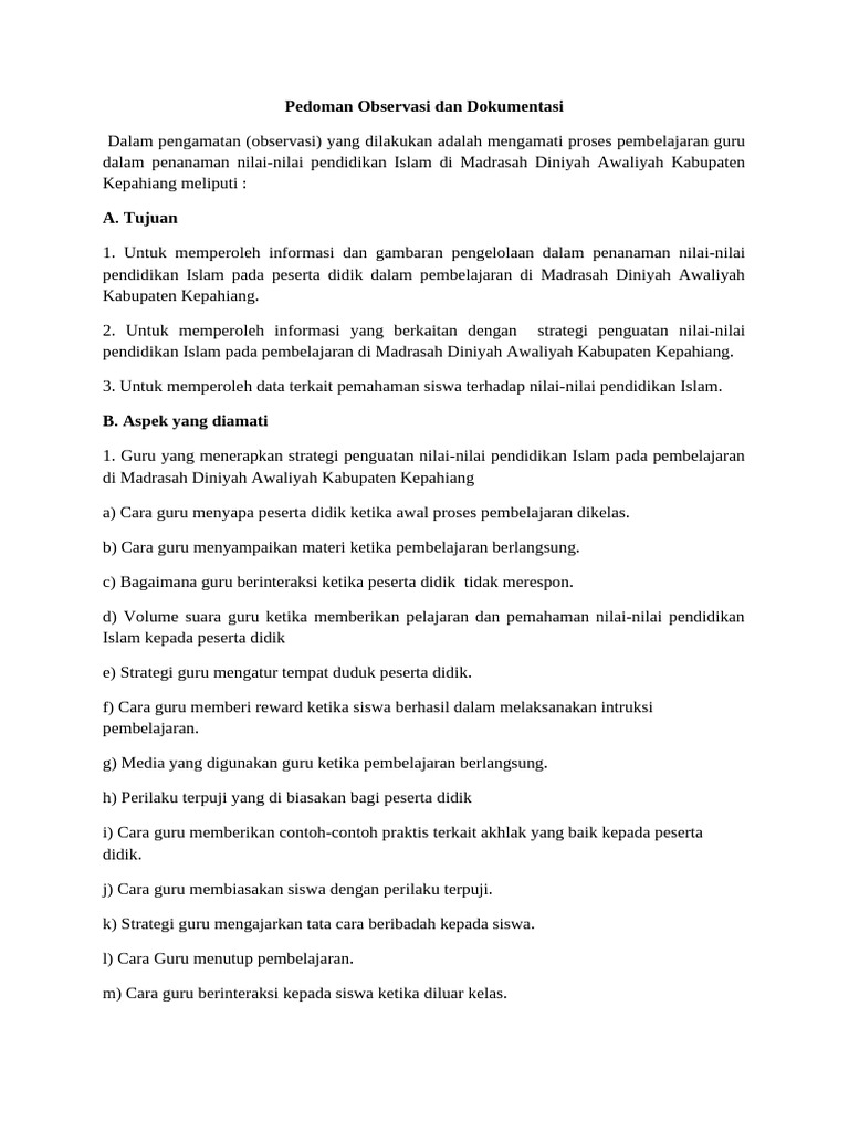 Pedoman Observasi Dan Dokumentasi Hezi | PDF