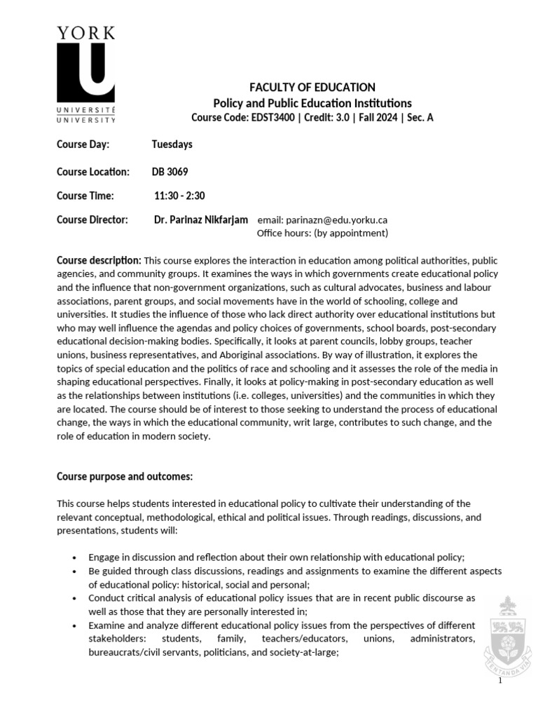 Course Syllabus EDST 3400 - 2024 | PDF