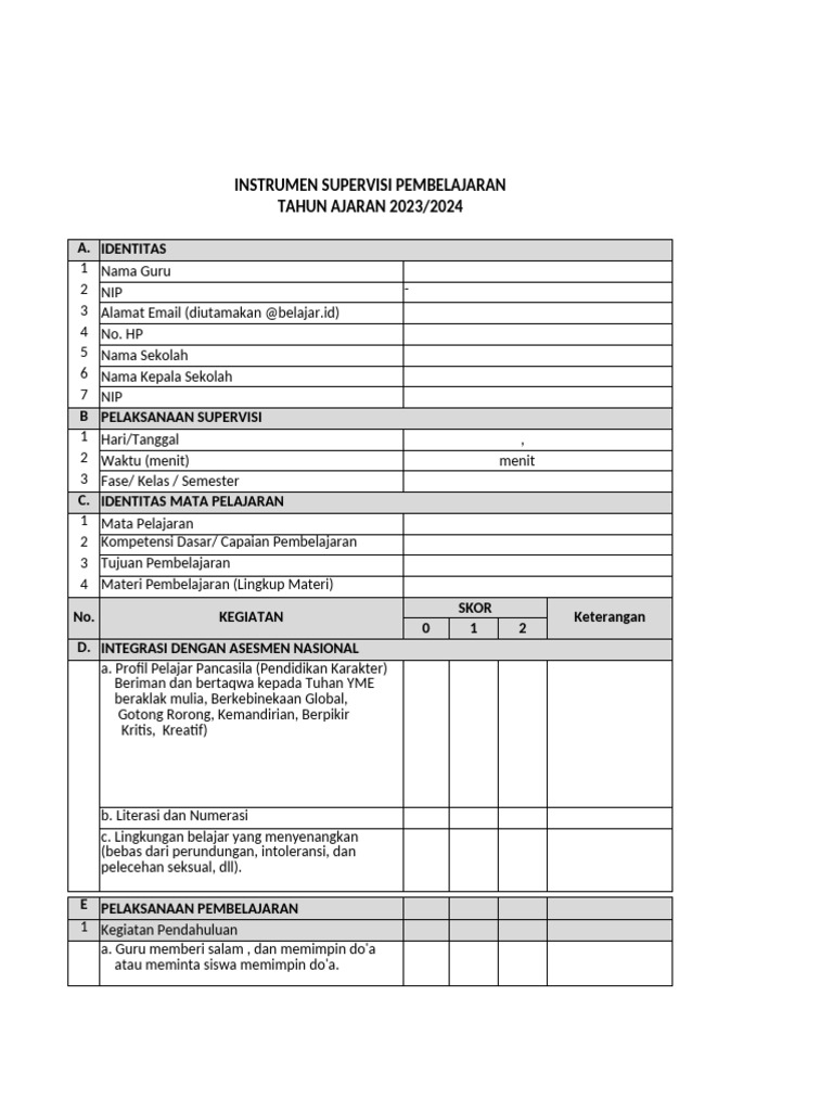 Instrumen Supervisi | PDF