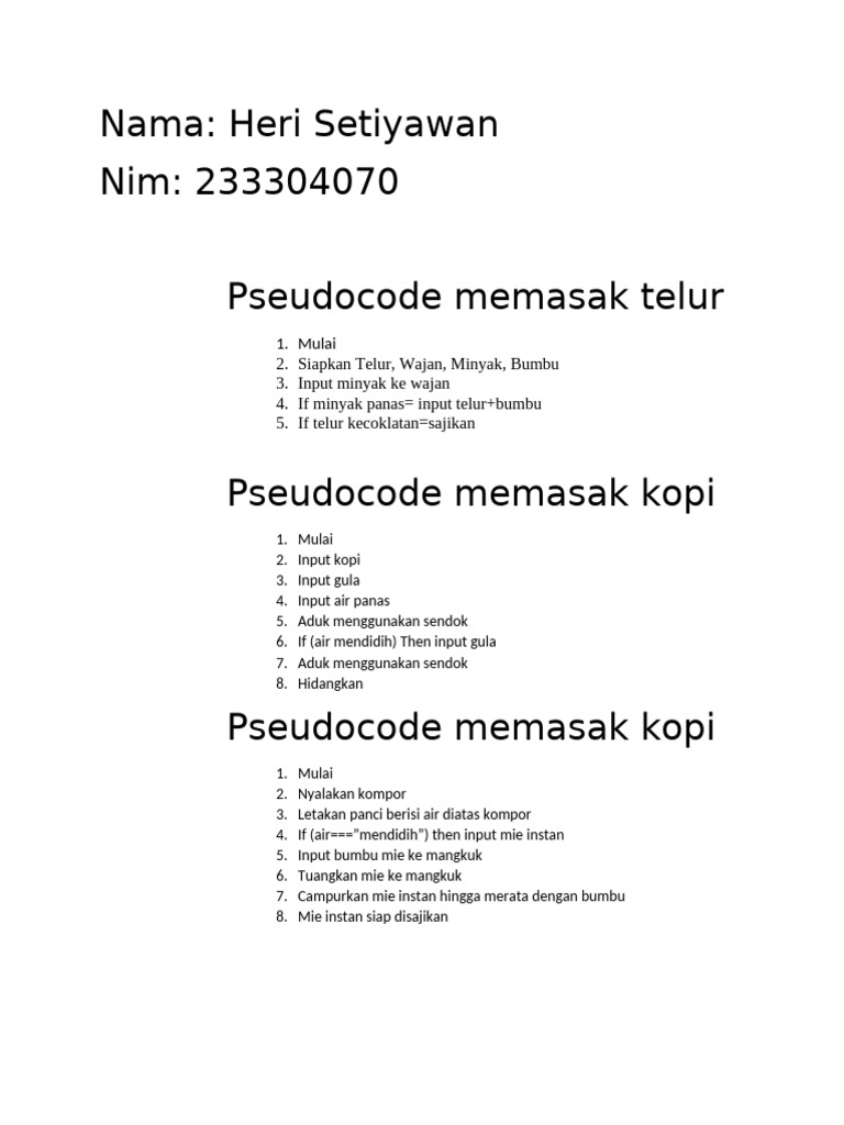 Pseudocode Memasak Telur | PDF