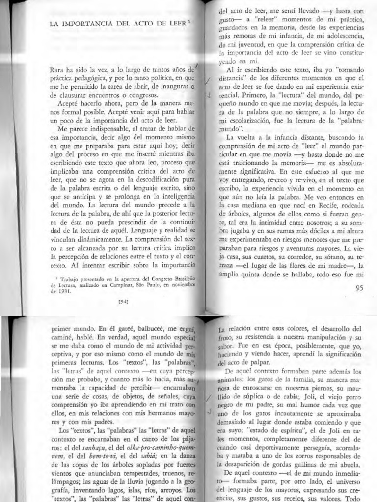 Freire, P (2004) - La Importancia Del Leer y El Proceso de Liberación - Cap VI 34-40 | PDF ...