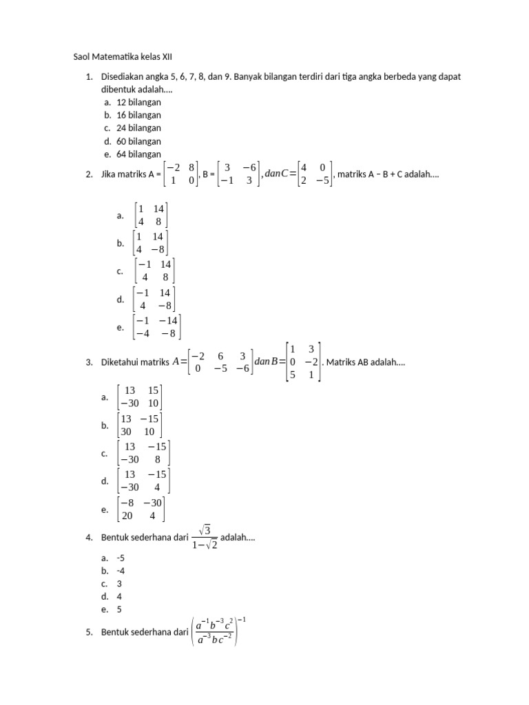 Soal Matematika Kelas XII | PDF