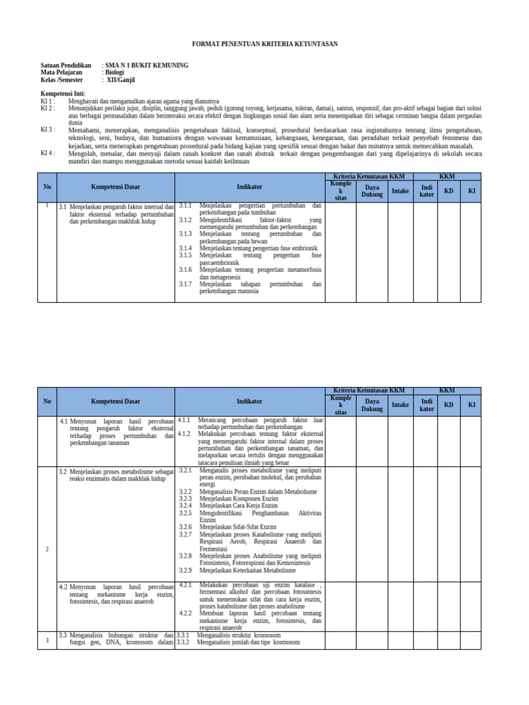 Format Penentuan KKM | PDF