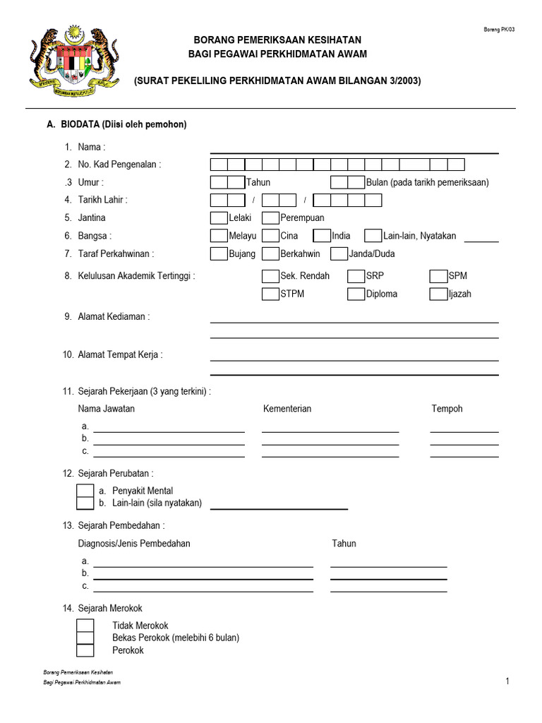 Borang Pemeriksaan Kesihatan 40 Tahun 2024 | PDF