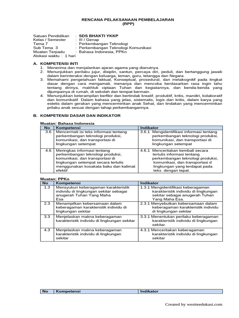 RPP Kelas 3 T7.3.2 | PDF