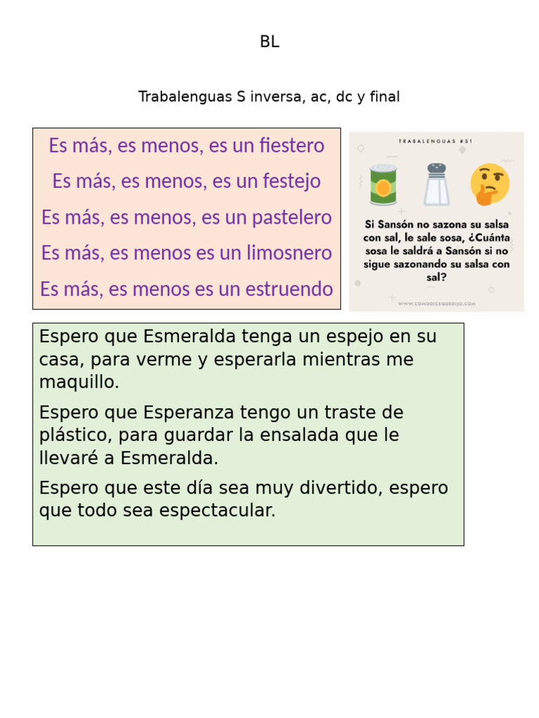 Trabalenguas S | PDF