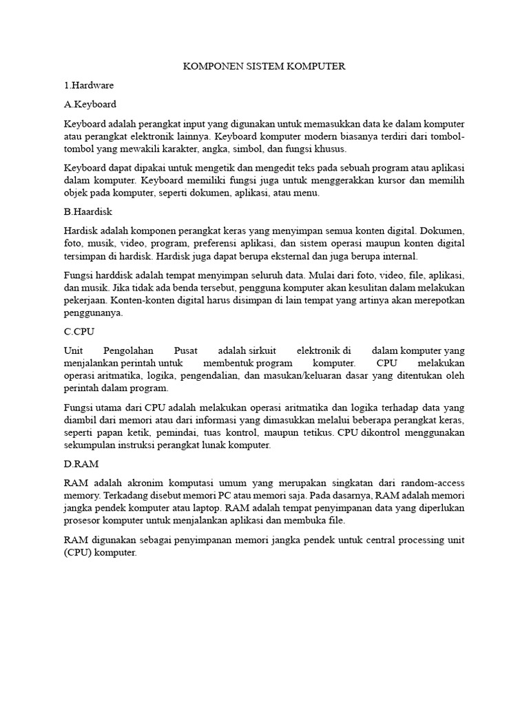 Komponen Sistem Komputer | PDF