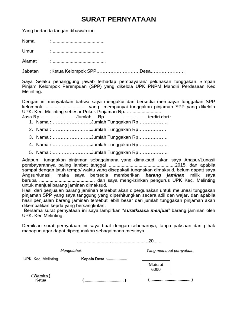 Surat Pernyataan Spp.. | PDF