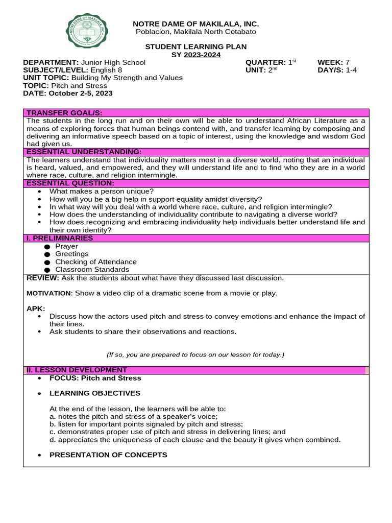 English 8 LP Week 7 | PDF | Stress (Linguistics) | Career & Growth