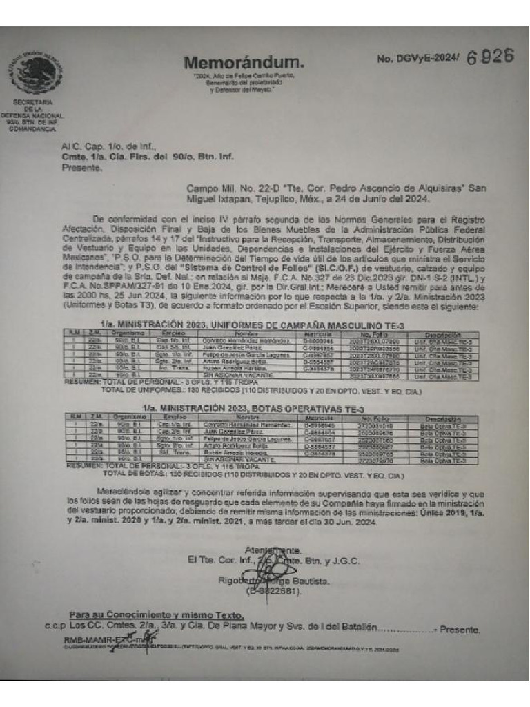 Remitir Folios de Unif. Y Botas | PDF