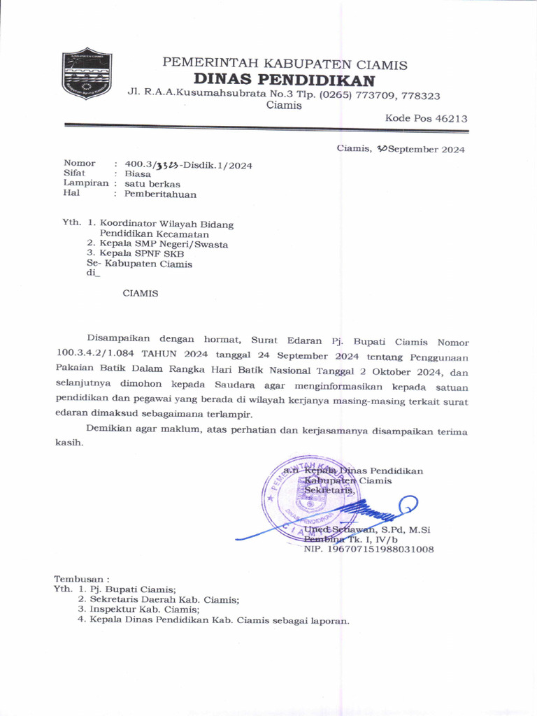 Surat Edaran Hari Batik Nasional | PDF