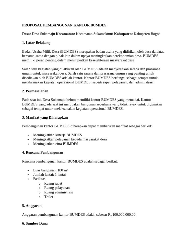 Proposal Pembangunan Kantor Bumdes 2024 | PDF