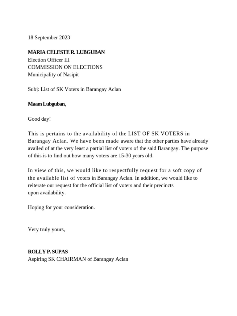 Letter of Request - COMELEC Final | PDF