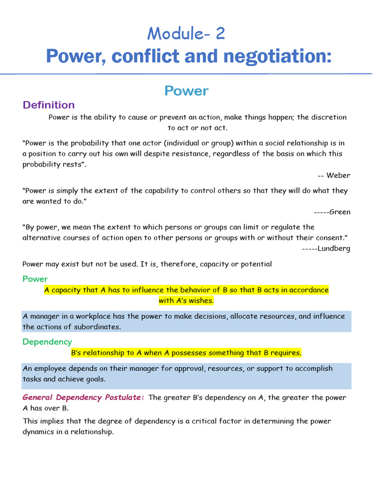 Power, Conflict and Negotiation:: Module-2 | PDF