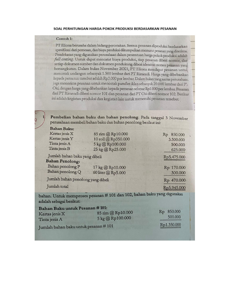 Soal Perhitungan HPP Pesanan | PDF