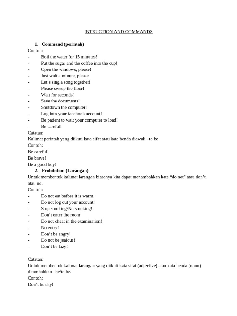 Intruction and Commands | PDF