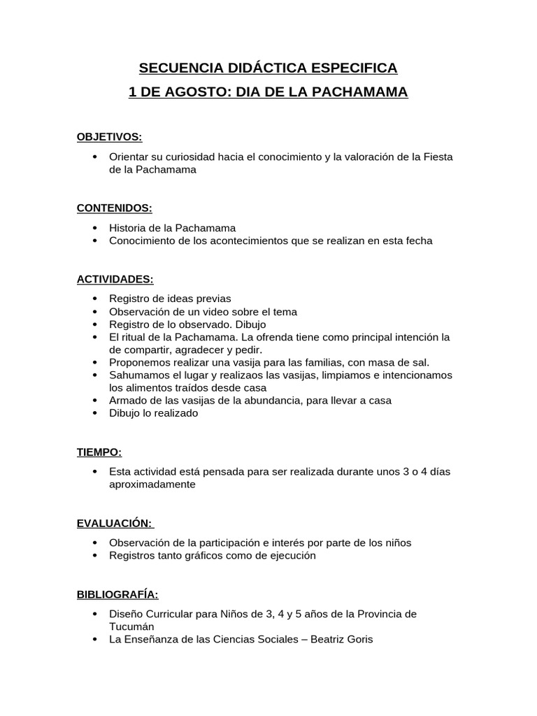 Fiesta de la Pachamama: Actividades Educativas | PDF