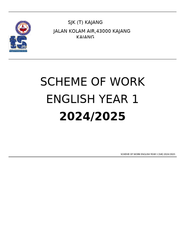 Sow English Year 1 (SJK) 2024-2025 | PDF | English Language | Language Arts & Discipline