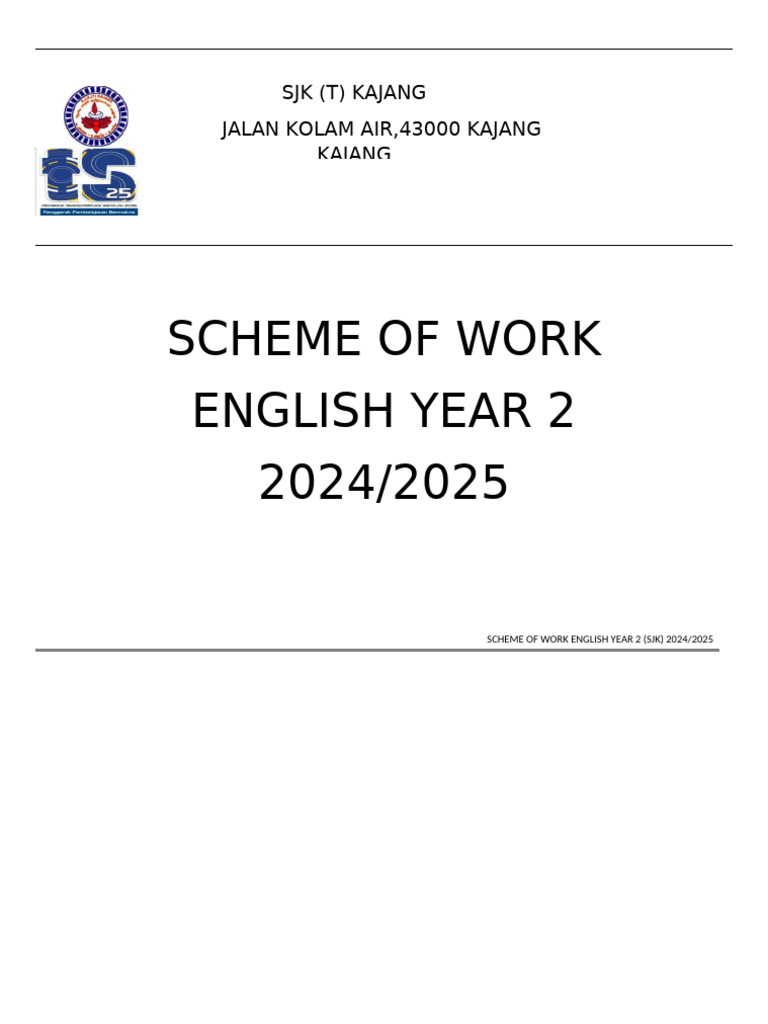 Sow English Year 2 (SJK) 2024-2025 | PDF | English Language | Information